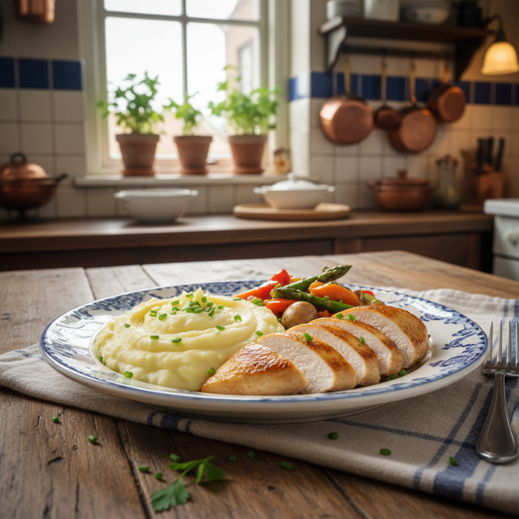 Aardappelpuree met Groenten en Kip Recept | 30 min | Menu Maestro